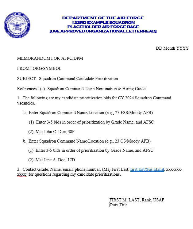 Squadron Command Team Nomination & Hiring Guide
